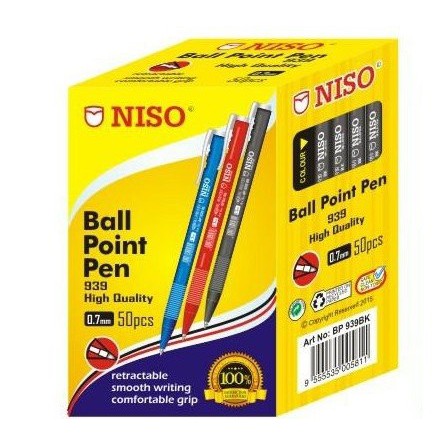 Niso Ball Point Pen BP939 Click 0.7mm (Black / Red) Per Pcs | Shopee ...
