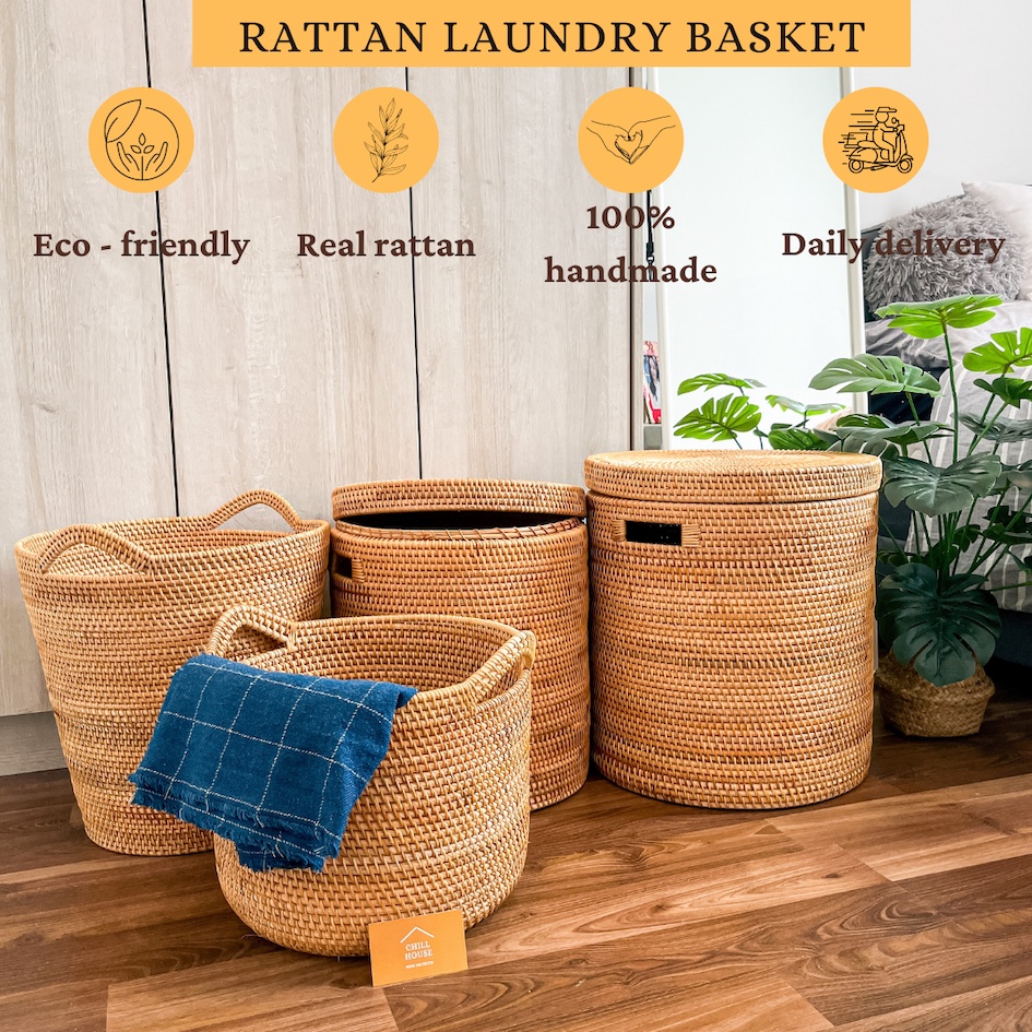 Natural Rattan Laundry Basket CHILLHOUSE Rattan Storage Box Basket with ...