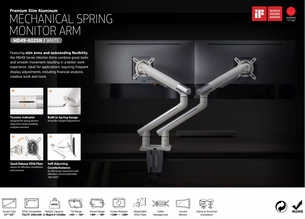 MachDesk Single&Dual Desktop Mechanical Spring Monitor Arm Holder ...