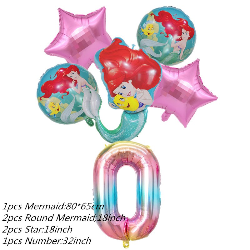 6pcs/lot Mermaid Party Balloons Number Foil Balloon Happy Birthday ...