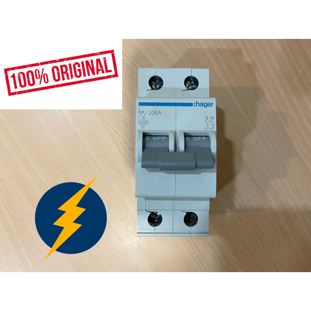 Hager MCB 2 Pole 6kA MU Series 6A / 10A / 16A / 20A / 32A / 40A / 63A ...