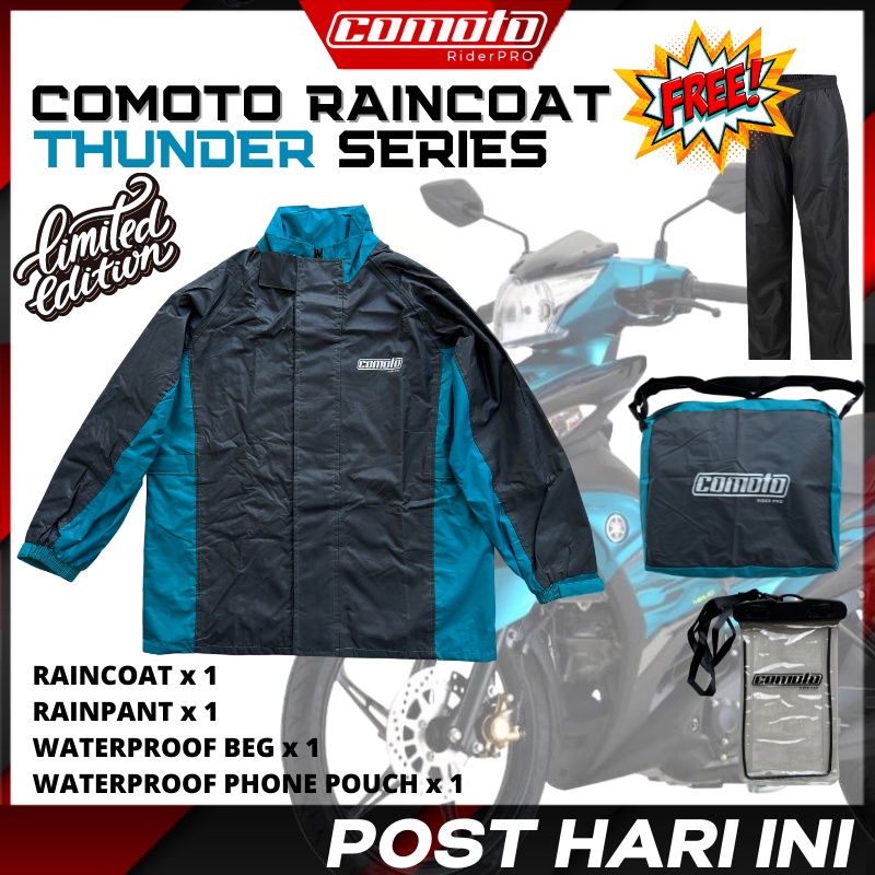 COMOTO Rain Coat Motorcycle Baju Hujan Waterproof Special CYAN (S TO ...