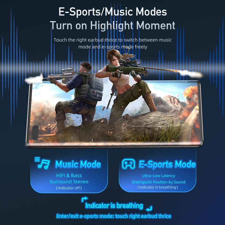 Awei T23 TWS Gaming True Wireless Gaming Bluetooth Headset with Cool ...