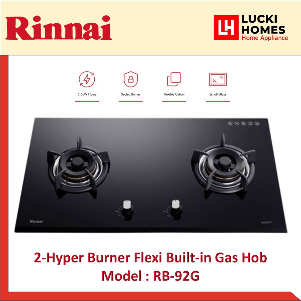 Rinnai RB-92G 2-Hyper Burner Built-in Gas Hob (Glass) | Shopee Malaysia