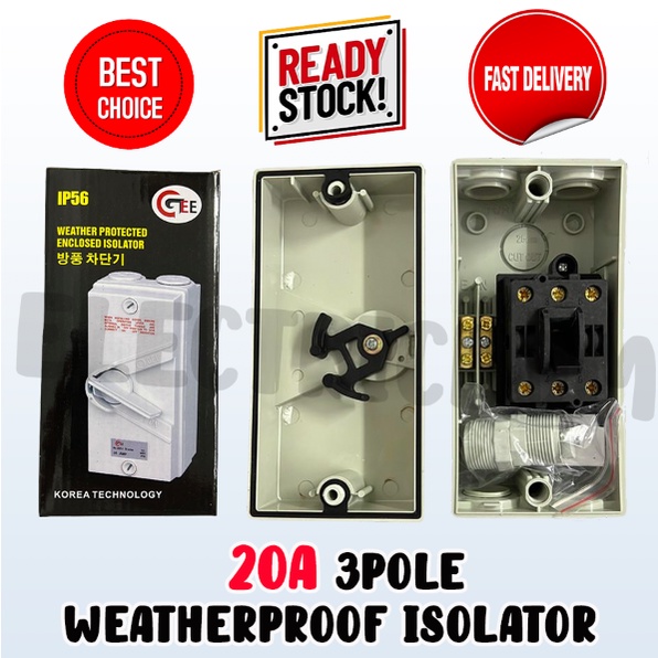 WEATHERPROOF ISOLATOR SWITCH HIMEL 3 POLE 20A/35A/63A (IP66) Outdoor Waterproof Isolator 3Pole ...