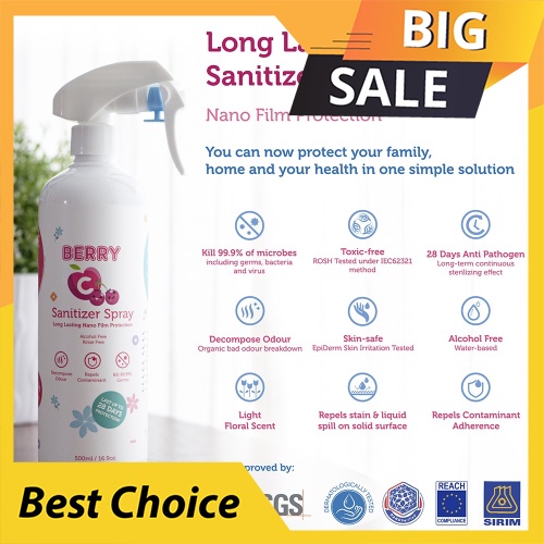 Berry C Sanitiser Spray Alcohol-Free Last upto 28 Days Protection ...