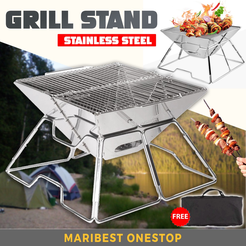 Portable BBQ Grill Outdoor Folding BBQ Stand Stainless Steel Barbeque ...