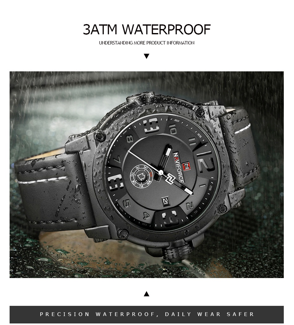 NAVIFORCE 9099 Jam Tangan Lelaki Leather Waterproof Wrist Watch Quart ...