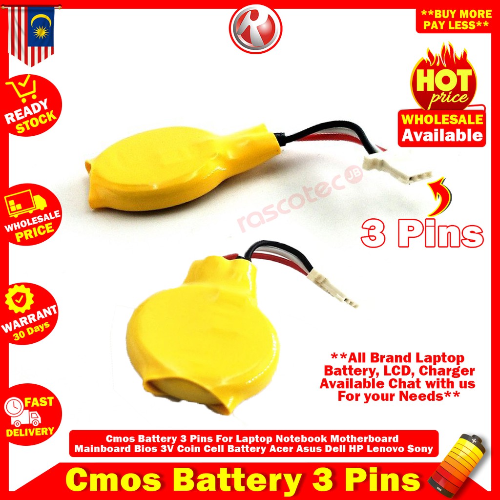 Cmos Battery 3 Pins For Laptop Notebook Motherboard Mainboard Bios 3V ...