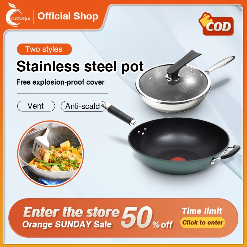 ORANGE Kuali Pan Premium 304 Stainless Steel Non stick Honey Comb Wok ...