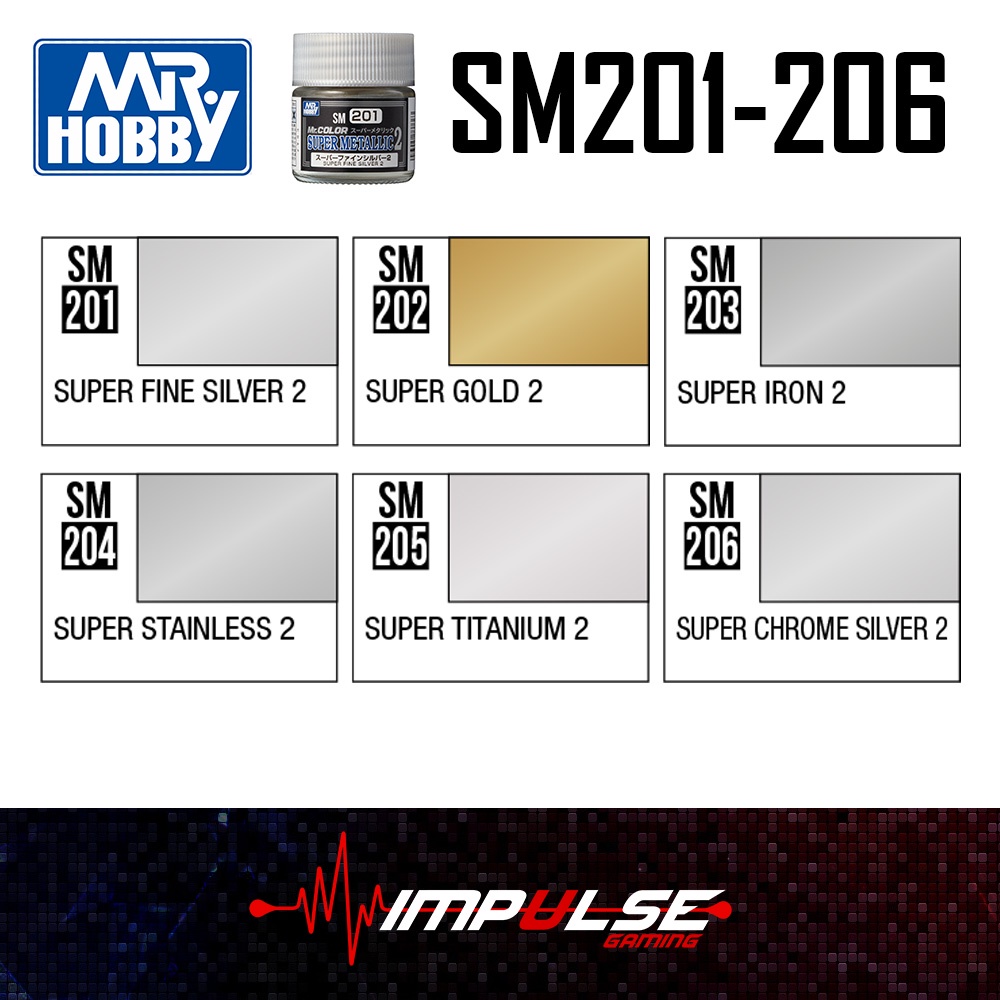 Mr Hobby SM201 - SM206 Mr Color Metallic 2 - Super Iron / Fine Silver ...