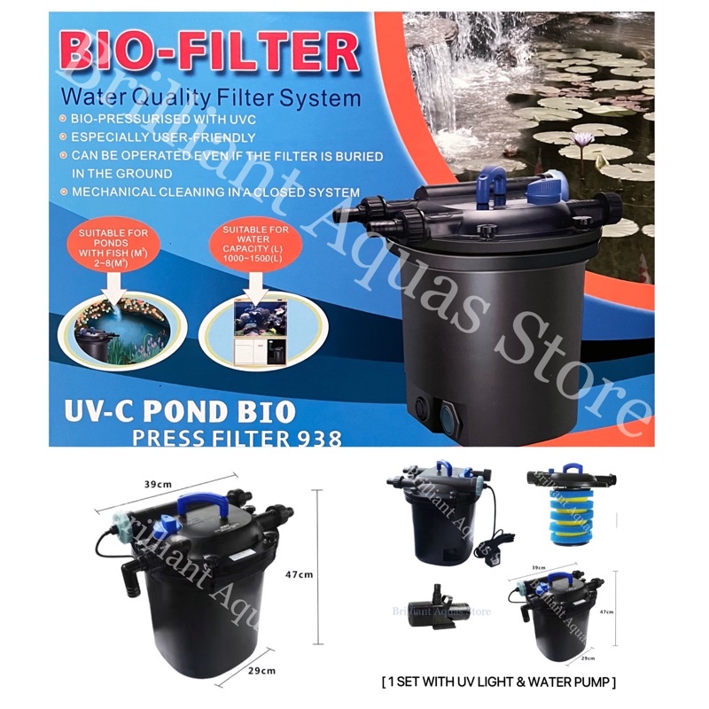 JEBO Backwash Pressure Filter 938 ( 1 SET With Water Pump And UV Light ...