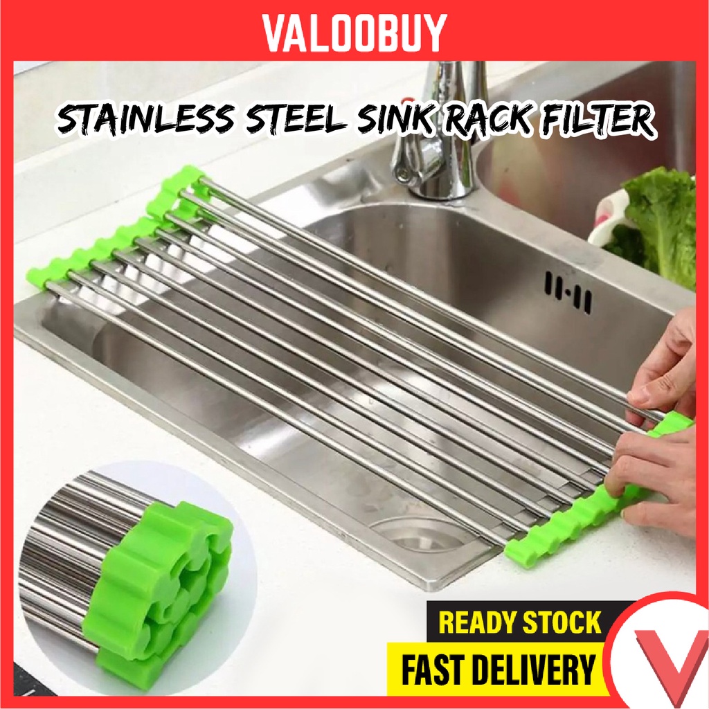 Stainless Steel Water Filter Sink Rack Shelf Drainage Foldable Silicone ...