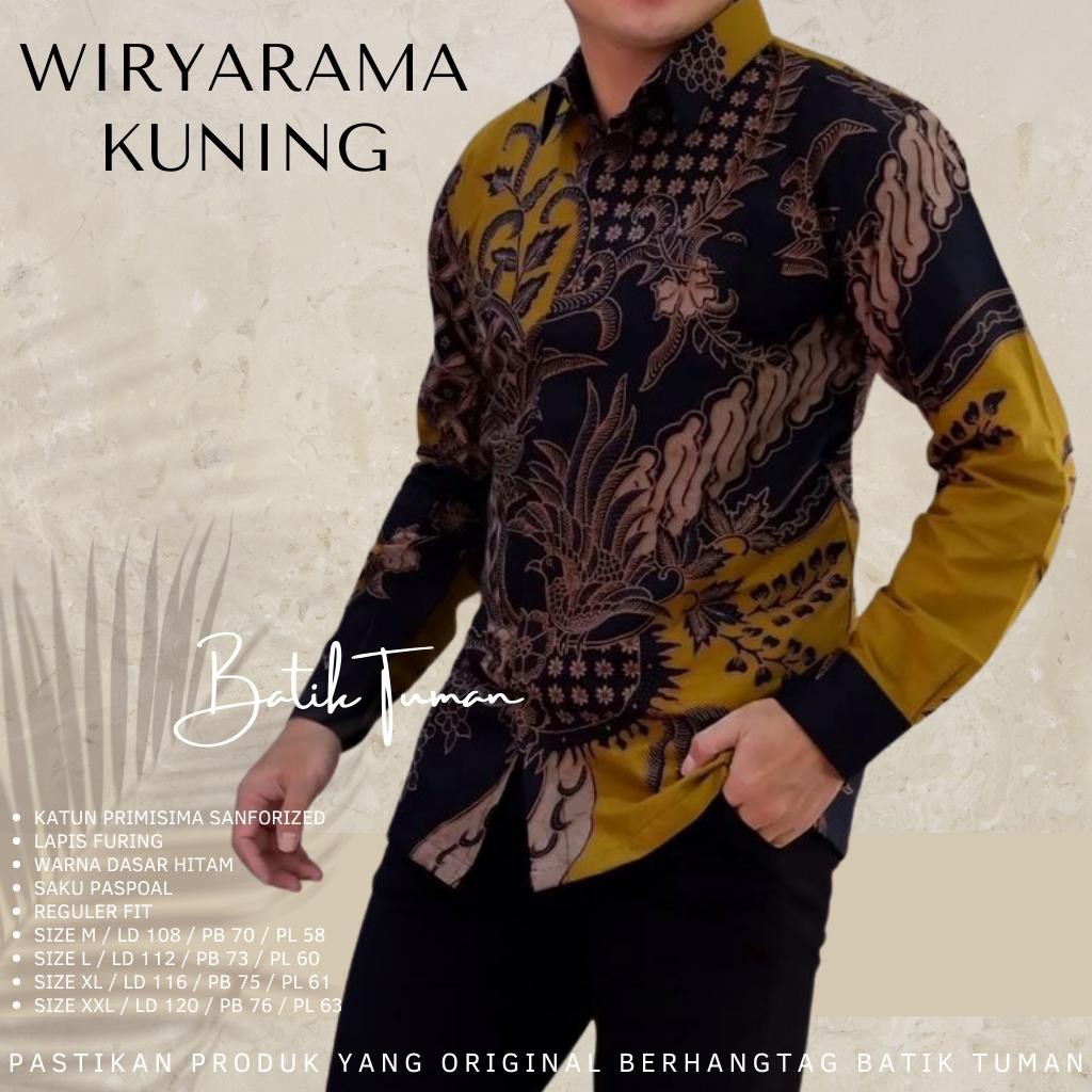 KATUN KEMEJA Wiryarama YELLOW Men's Batik Shirt Lined with Furing Cotton Primisima Fashion Long ...