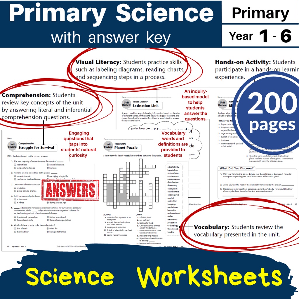 EM1 Primary Science Worksheets + Answer Year 1 - Year 6 | International ...