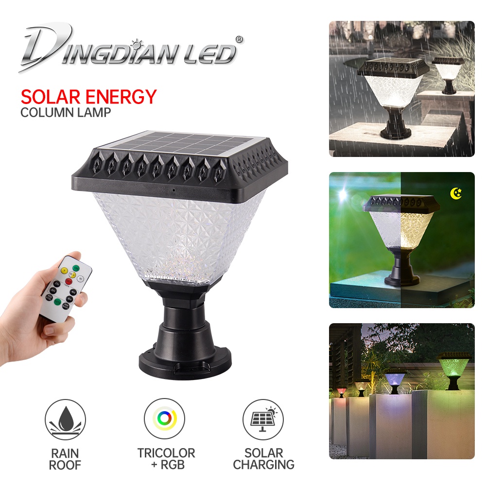 Dingdian LED Remote Control Solar Garden Light Auto Pillar Post Lampu ...