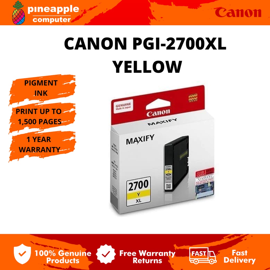 Canon MAXIFY PGI-2700XL Yellow Ink Tank High Capacity - Yellow Ink For ...