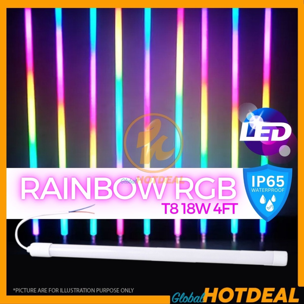 RAINBOW T8 18W 4FT LED Light Lamp Colour Rainbow RGB IP65 Waterproof ...