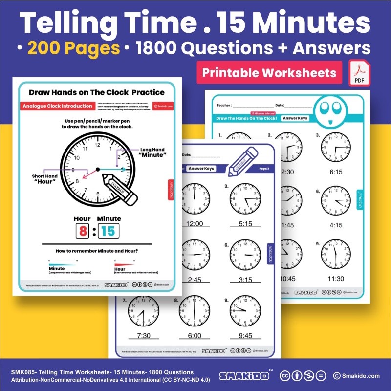 [ Soft Copy/ PDF ] Printable Telling Time 15 Minutes Interval ...