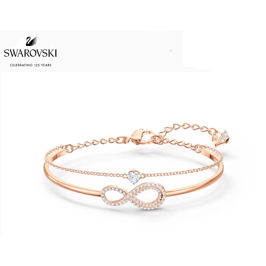 Swarovski Infinity bangle Infinity, White, Rose gold-tone plated ...