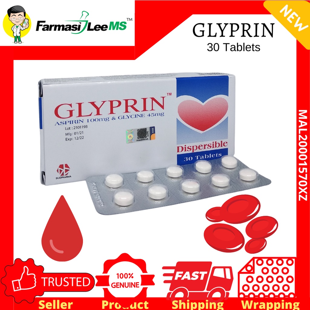 Glyprin Aspirin 100mg Glycine 45mg 30s (Exp 06/2026) | Shopee Malaysia