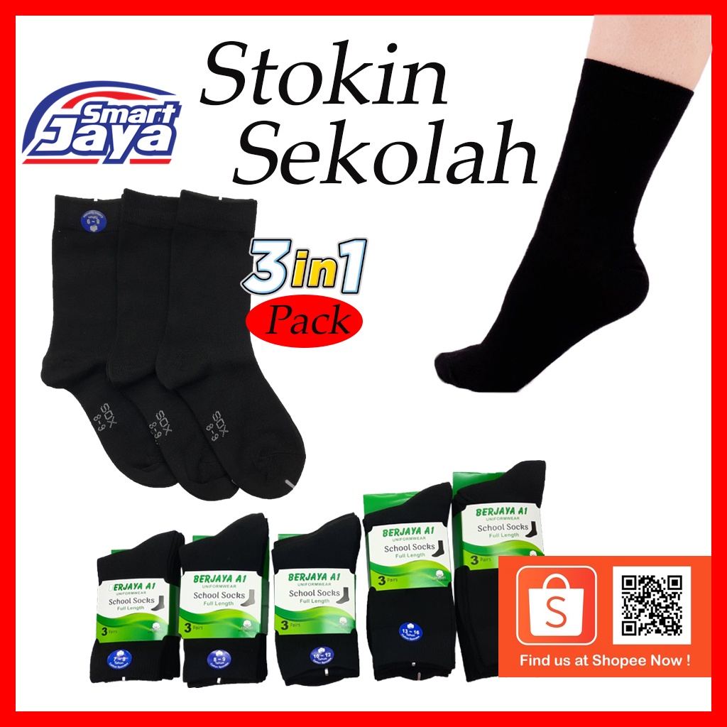 Stokin Hitam Panjang 3 IN 1 /Stokin Casual/Stokin Sekolah/Unisex ...
