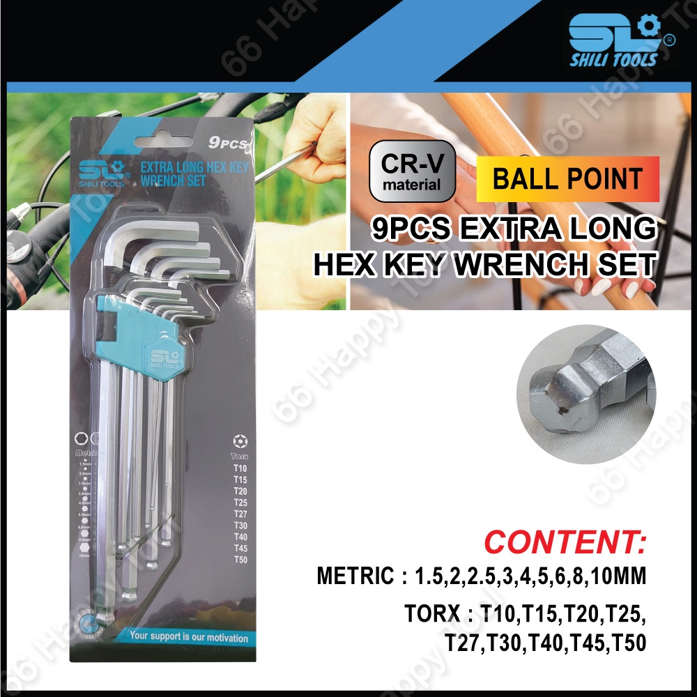 SHILI Tools 9pcs Hex Key Wrench Set Extra Long Ball Point / Torx / Hex ...