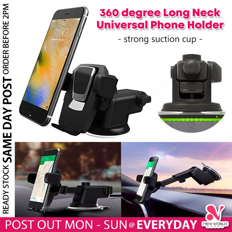 𝗢𝗡𝗘 𝗧𝗢𝗨𝗖𝗛 》360 Degree Rotating Adjustable Phone Holder Sucker Long Neck Car Mount Dashboard ...
