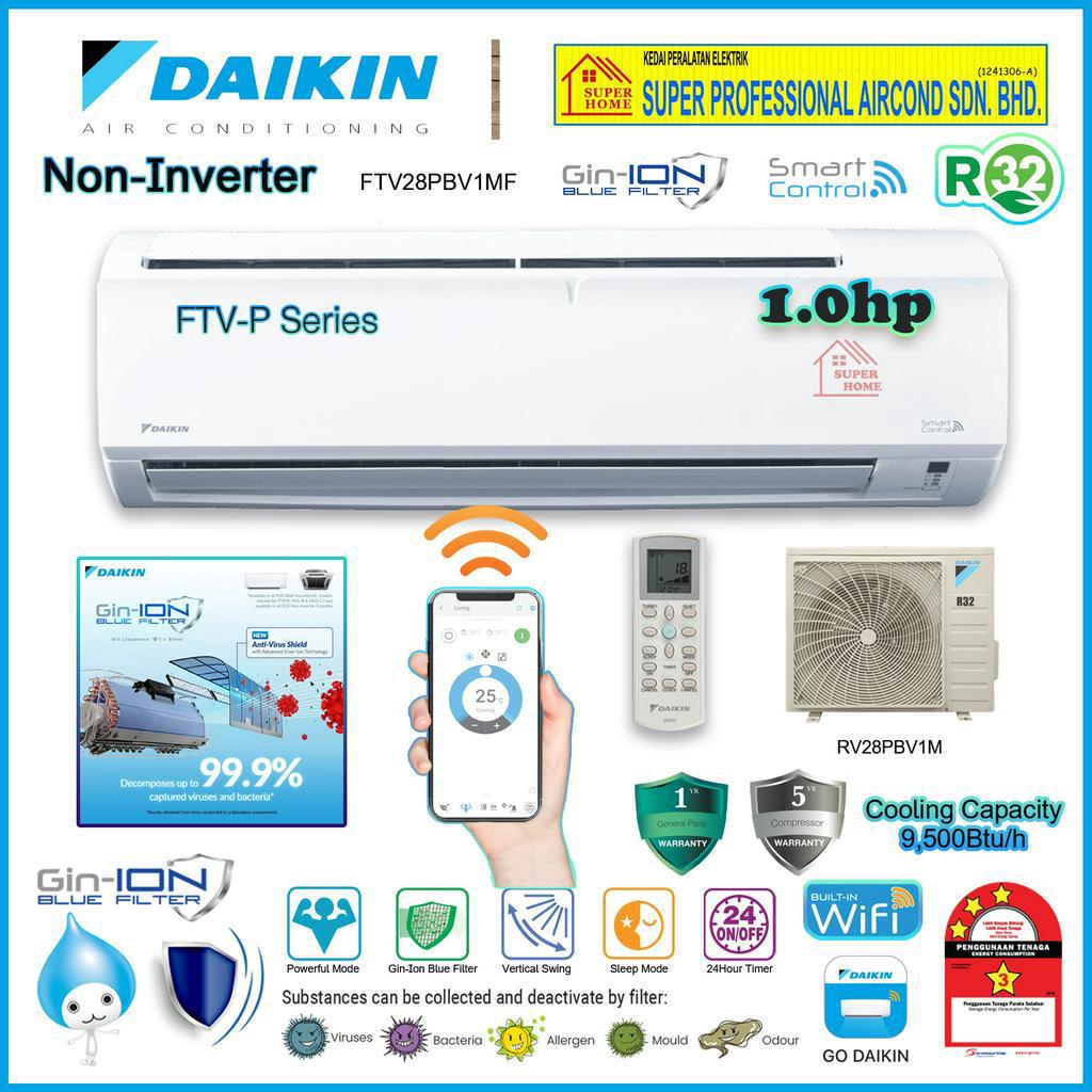 Daikin 1.0hp Non Inverter Air Conditioner FTV28PB & RV28PBV1M ((WiFi)) R32 Non-Inverter FTV-P ...