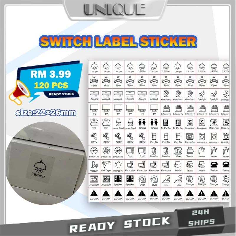 🛒120pcs/Sticker Label Suis / Sticker Suis / Sticker Label Elektrik ...