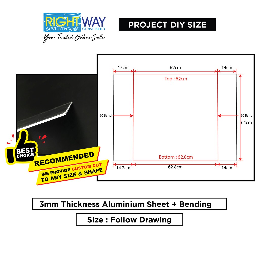 CUSTOM+BENDING ALUMINIUM SHEET | 3MM THICKNESS | SIZE - FOLLOW DRAWING ...