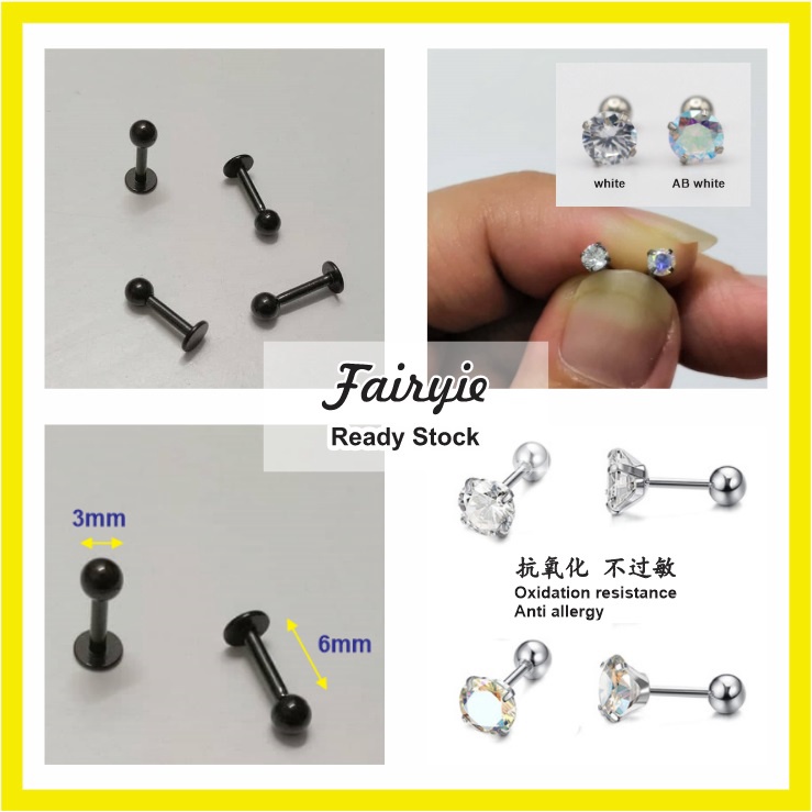 【READY STOCK】 1pc Titanium Steel Ear Bone Earrings Ear Bone Studs Punk ...