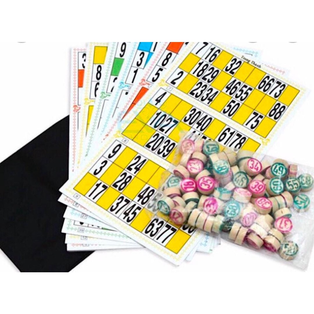 loto toy set with paper hole and vietnam bingo wood / loto gỗ 1 sét ...