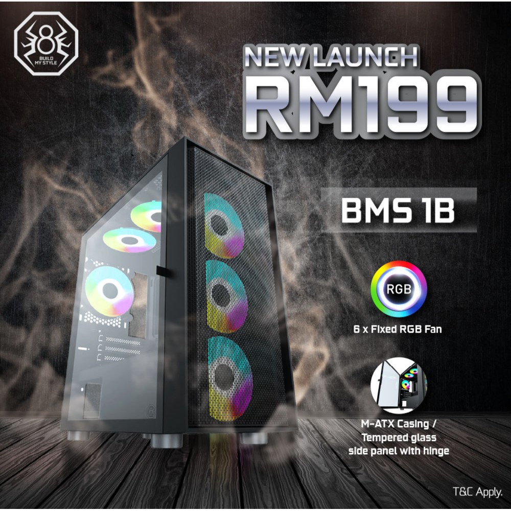 BMS 1B / 1W mATX Gaming Desktop Case (4x Aura Sync RGB Fans Included ...
