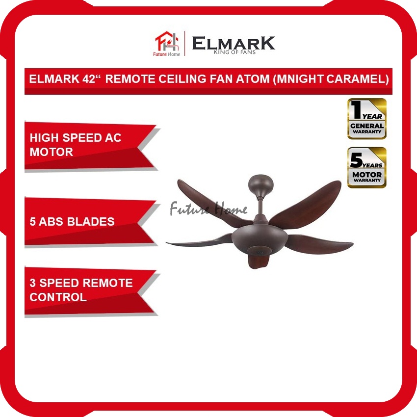 Elmark 42" 3 Speed Remote Ceiling Fan ATOM (Midnight Caramel) | Shopee ...