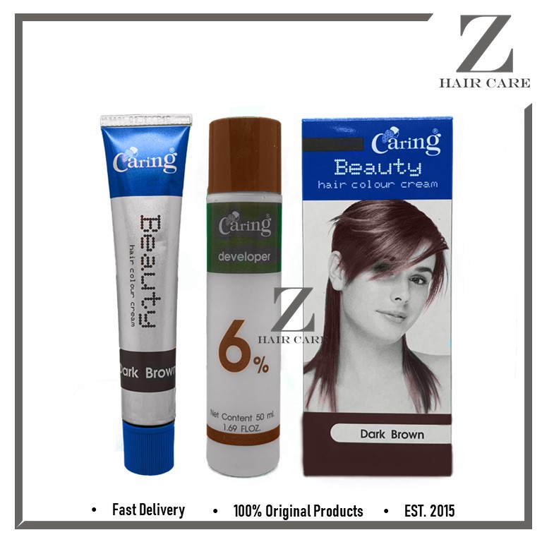 Caring Beauty Hair Color Cream Dark Brown Hair Dye Cream - 50ml + 6% ...