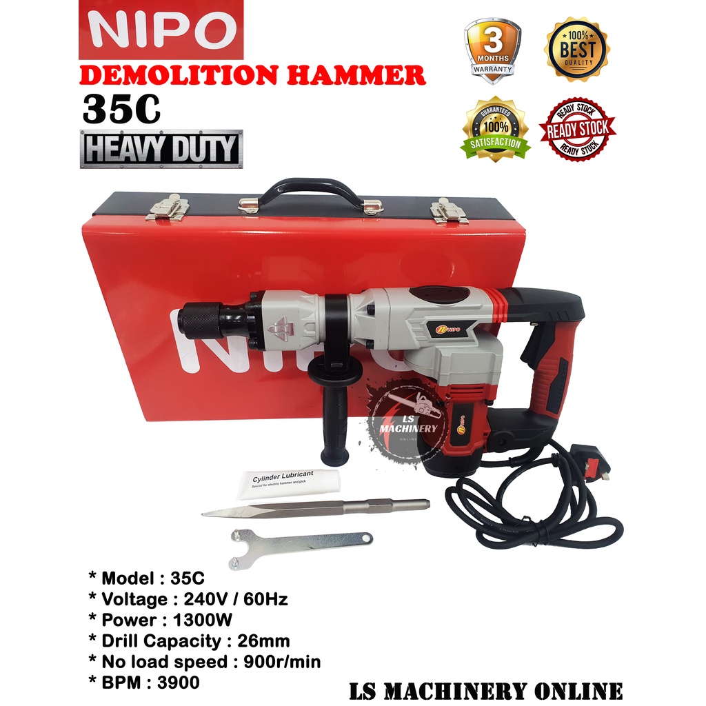 NIPO Demolition Hammer 35C 1300WATT 240V Hacker Hammer Drill Breaker ...