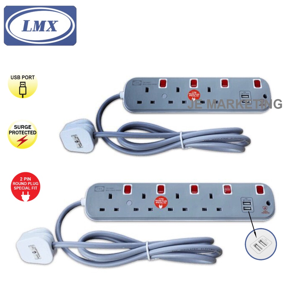 LMX TRAILING SOCKET WITH 2 USB ES-313U/ ES-314U | Shopee Malaysia