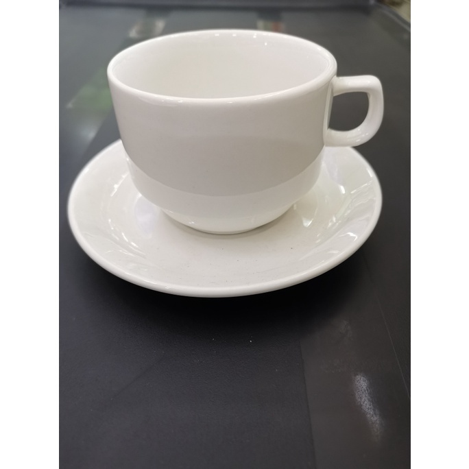 Porcelain White Coffee Cup & Saucer (cawan kopi dan piring) | Shopee ...