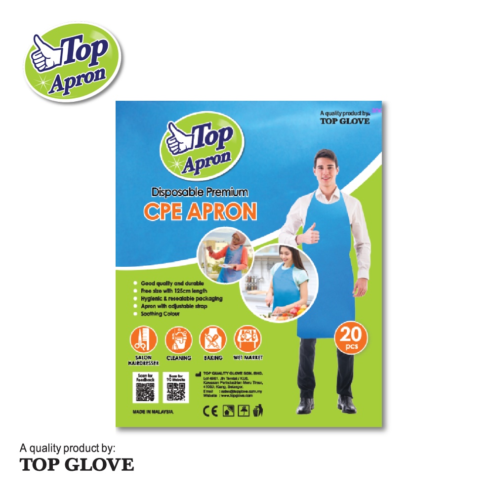 Top Glove Top Apron Disposable Waterproof Plastic PE Apron|20 Pcs/ Bag ...