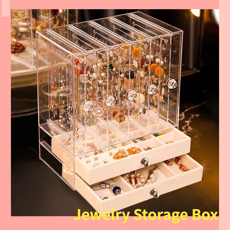Acrylic Earrings Storage Box Transparent Organizer Necklace Ring ...
