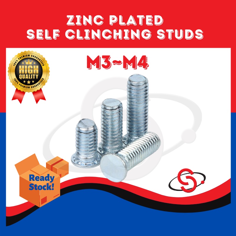 SCM M3 ~ M4 Zinc Plated Self Clinching Stud Press Insert Studs Fastener ...
