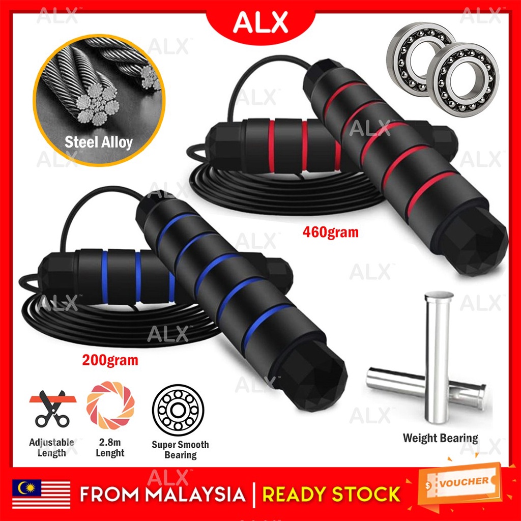 ALX CLEAR STOCK Steel Alloy Speed Jump Skipping Rope Lompat 160g Weight ...