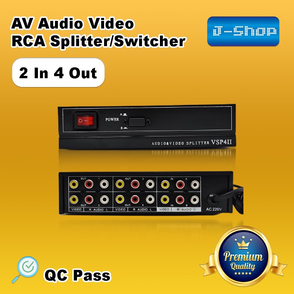 AV Audio Video (2 In 4 Out) Out RCA Splitter + Switcher/Selector ...