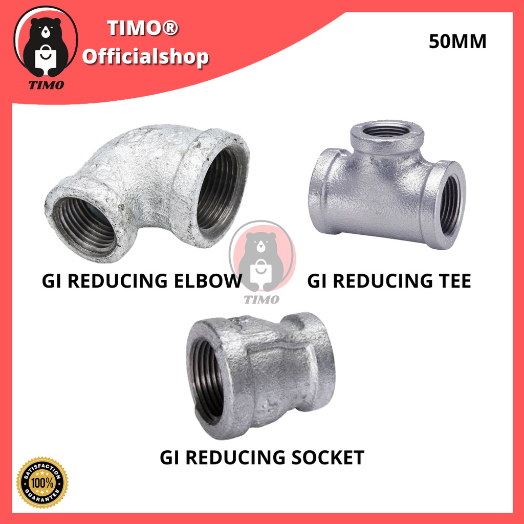 50MM Galvanized Iron GI Reducing Elbow Socket Tee Nipple Pipe Fitting Connectors Water Pipe ...