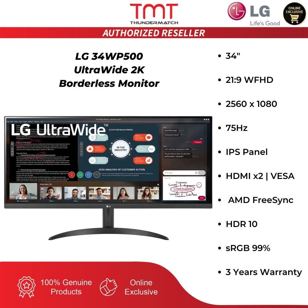 LG 34WP500 UltraWide 2K Borderless Monitor | 34" / 21:9 WFHD ...