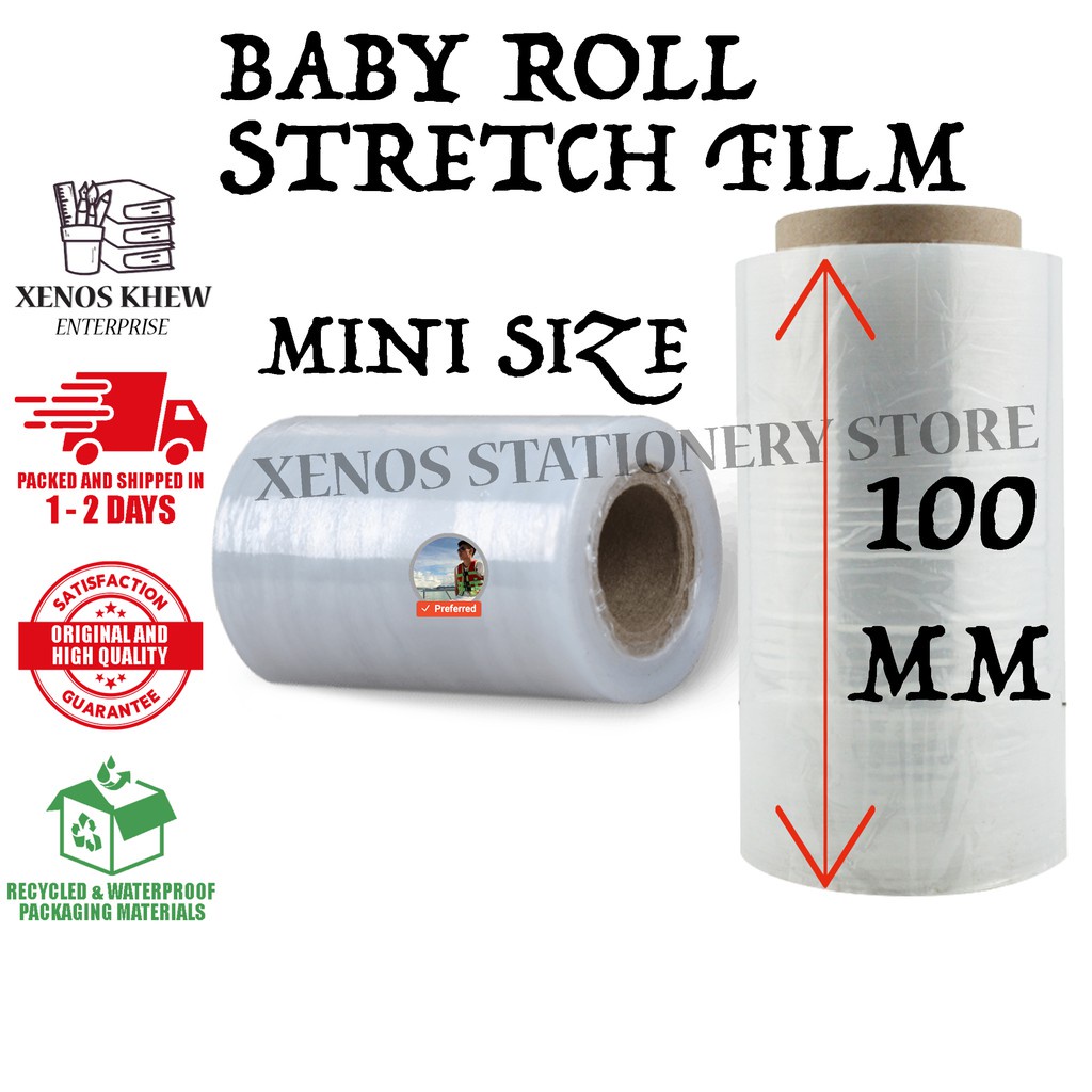 STRETCH FILM MINI 100MM/10CM BABY ROLL / STRETCH FOIL PLASTIC WRAPPER ...