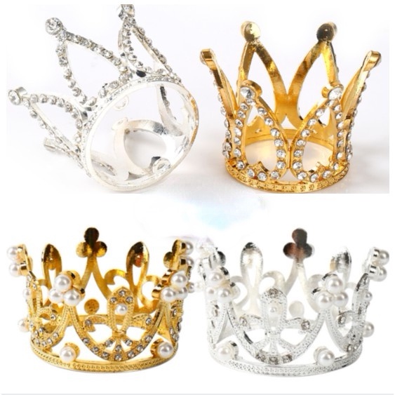 Ready Stock Shining Crown birthday cake decoration Pearl crown/little ...