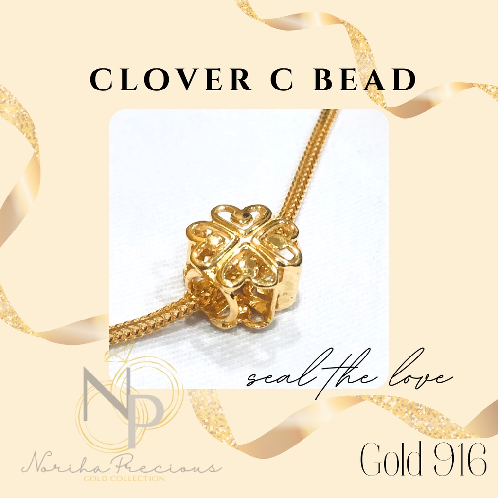 Charm Clover C Bead Dangle Gold Emas Murah 916 Tulen Exclusive Pandora ...