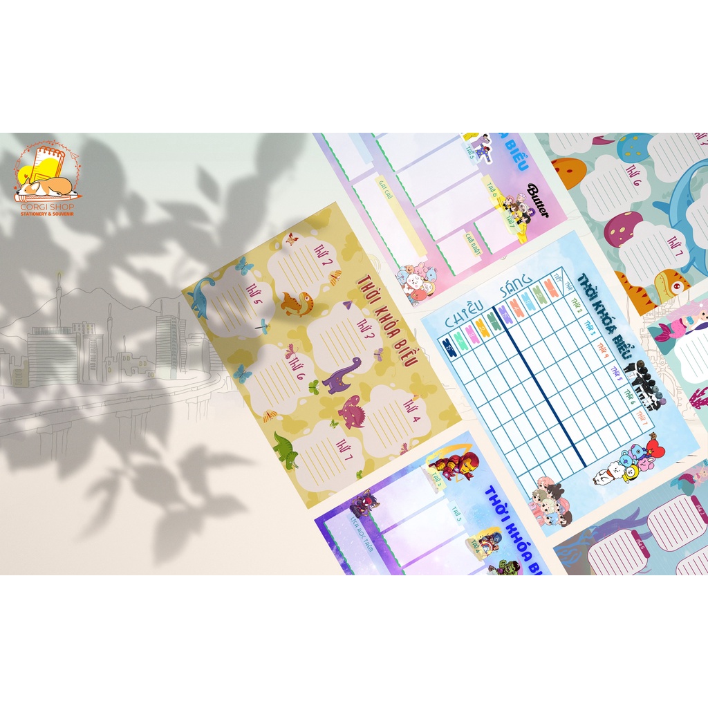 Set of 2 timetables - timetable BTS, dinosaurs, mermaids, Avenger cute ...